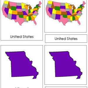 States of the USA 3-part Cards [montessori Color-code] - Geography ...