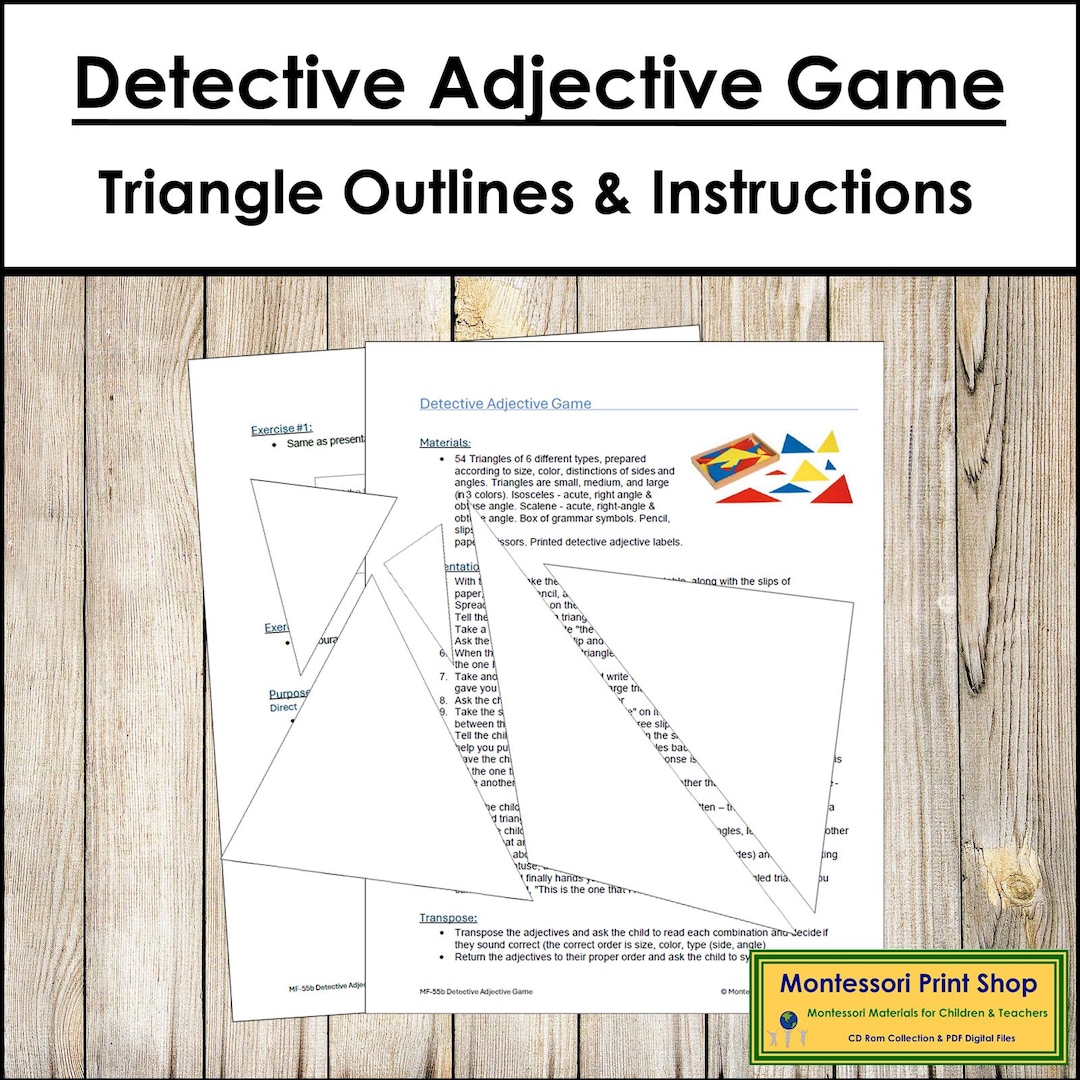 Detective Adjective Game & Instructions (outlines) - Montessori Grammar ...