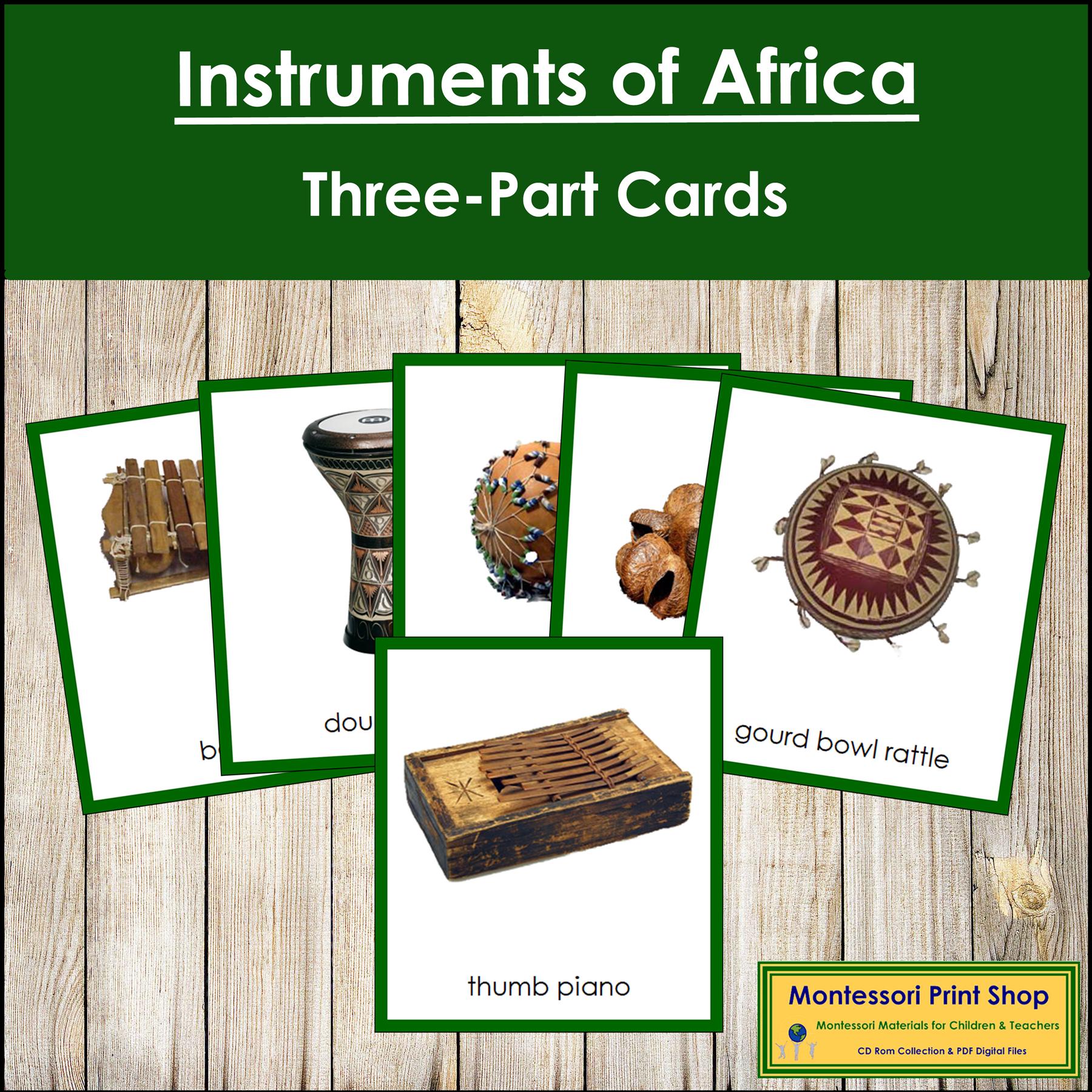 Montessori Musical Instruments of Africa 3-part Cards [color-coded ...