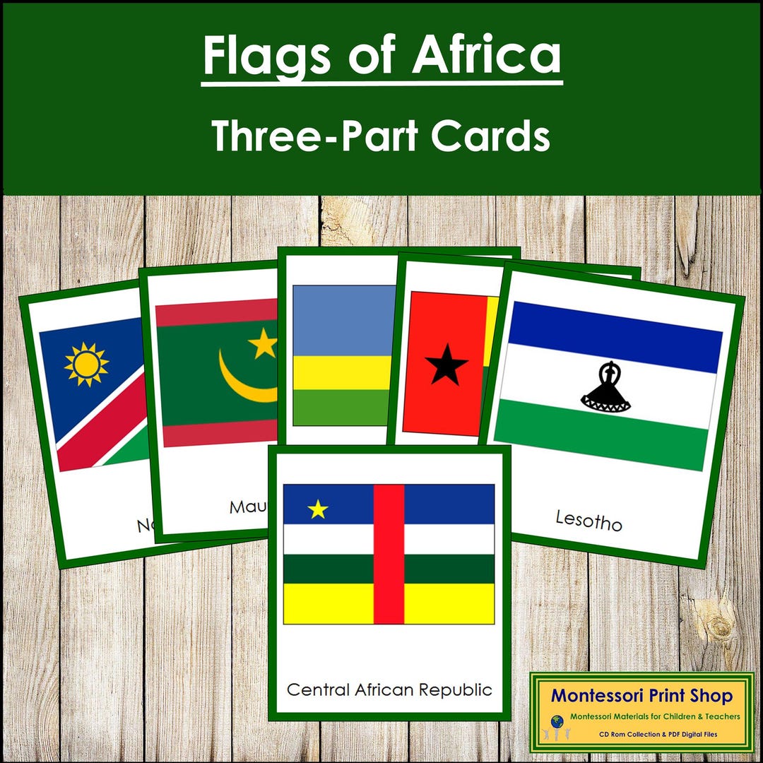 Montessori Flags of Africa 3-part Cards [color-coded] - Geography ...