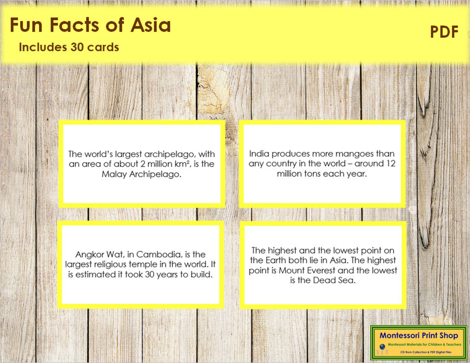 Fun Facts of Asia color-coded Montessori Continent Cards | Etsy