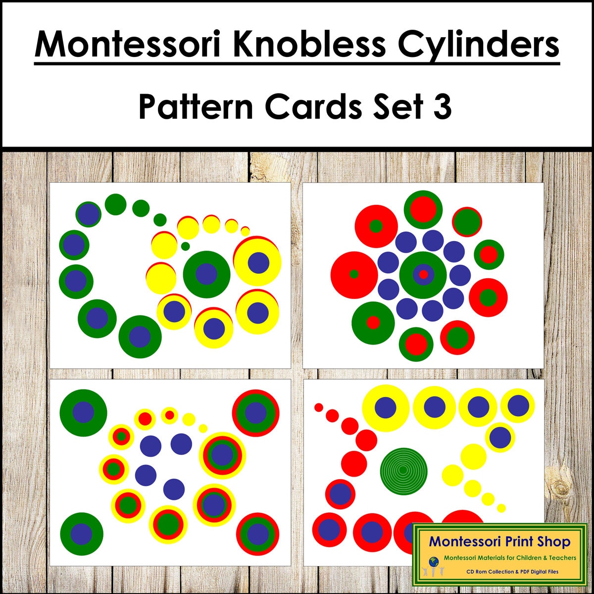Knobless Cylinder Pattern Cards set 3 Montessori Sensorial Printable ...