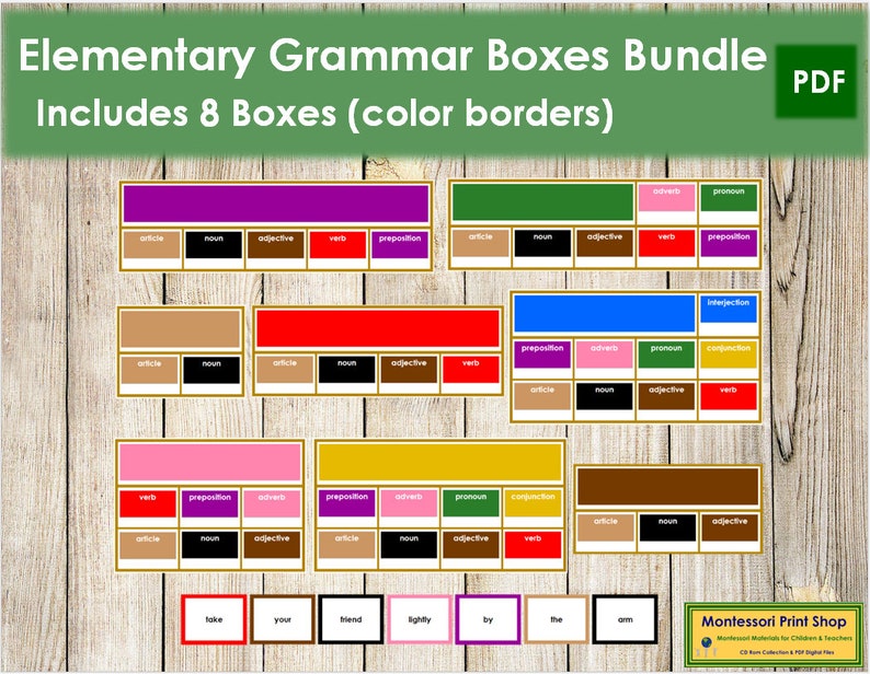 Montessori Elementary Grammar Boxes Bundle color Borders - Etsy