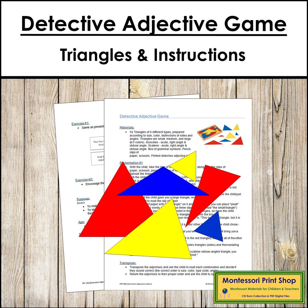 Montessori Detective Adjective Game & Instructions Grammar and Geometry ...
