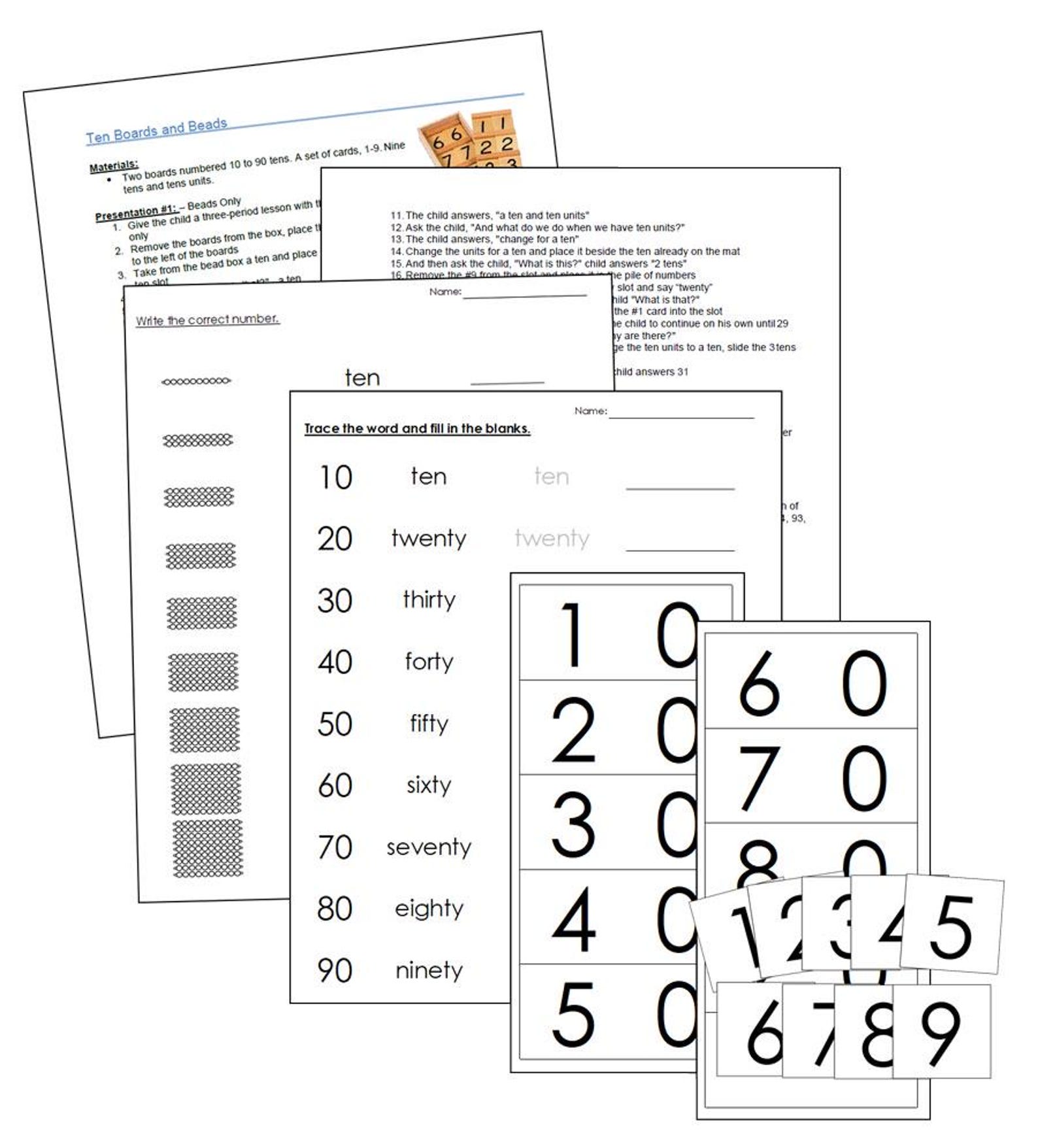 Montessori Ten Boards, Beads and Worksheets (with Instructions ...