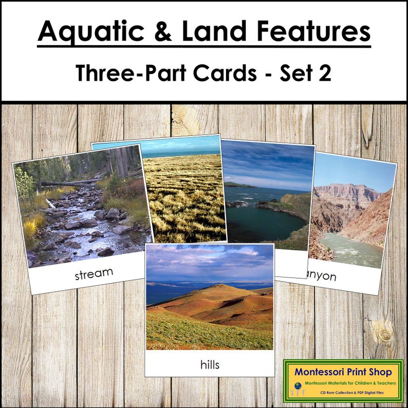 Aquatic & Land Features 3-part Cards Set 2 - Montessori Geography ...