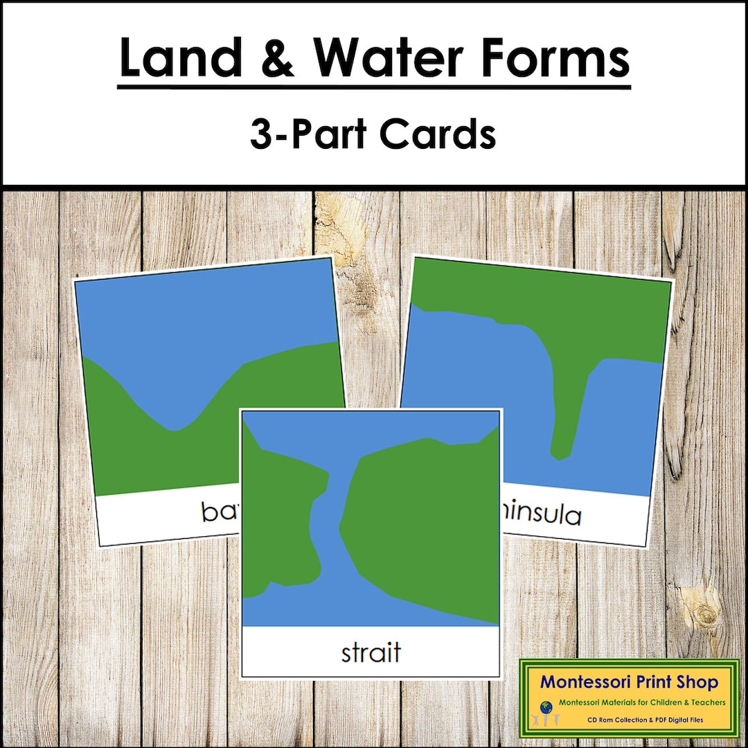 Simple Land & Water Form Cards (b/g) - Montessori Geography - Printable ...