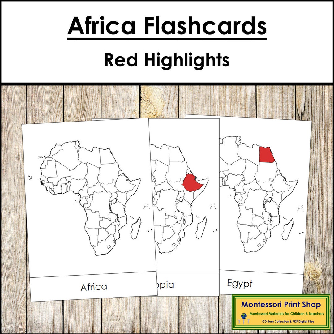 Africa Flashcards (red) - Geography - Printable Montessori Materials ...