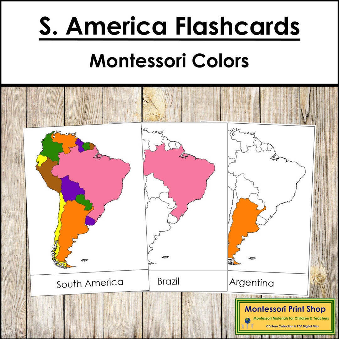 Map of South America Flashcards [montessori Color-code) - Geography ...