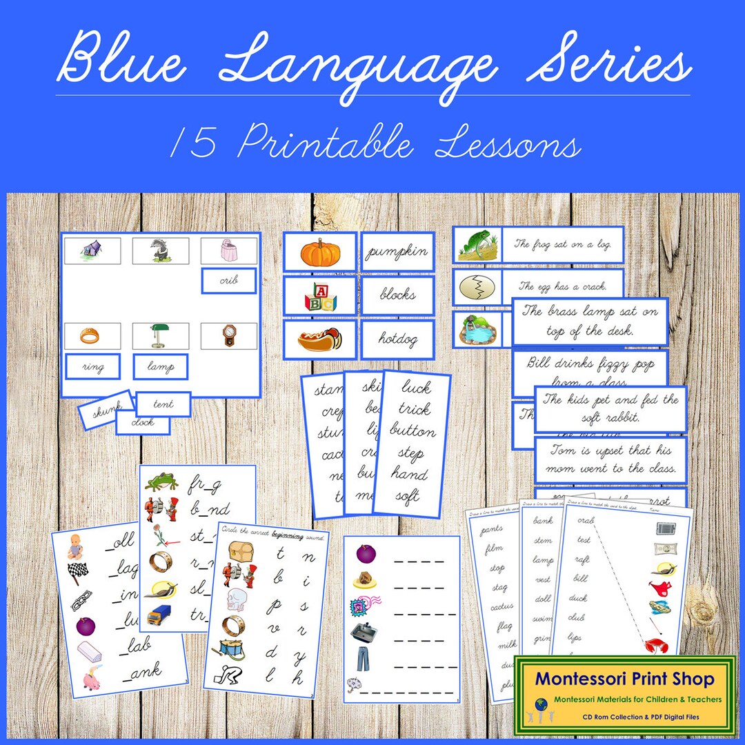 Montessori Blue Phonetic Language Series Bundle CURSIVE (clipart ...