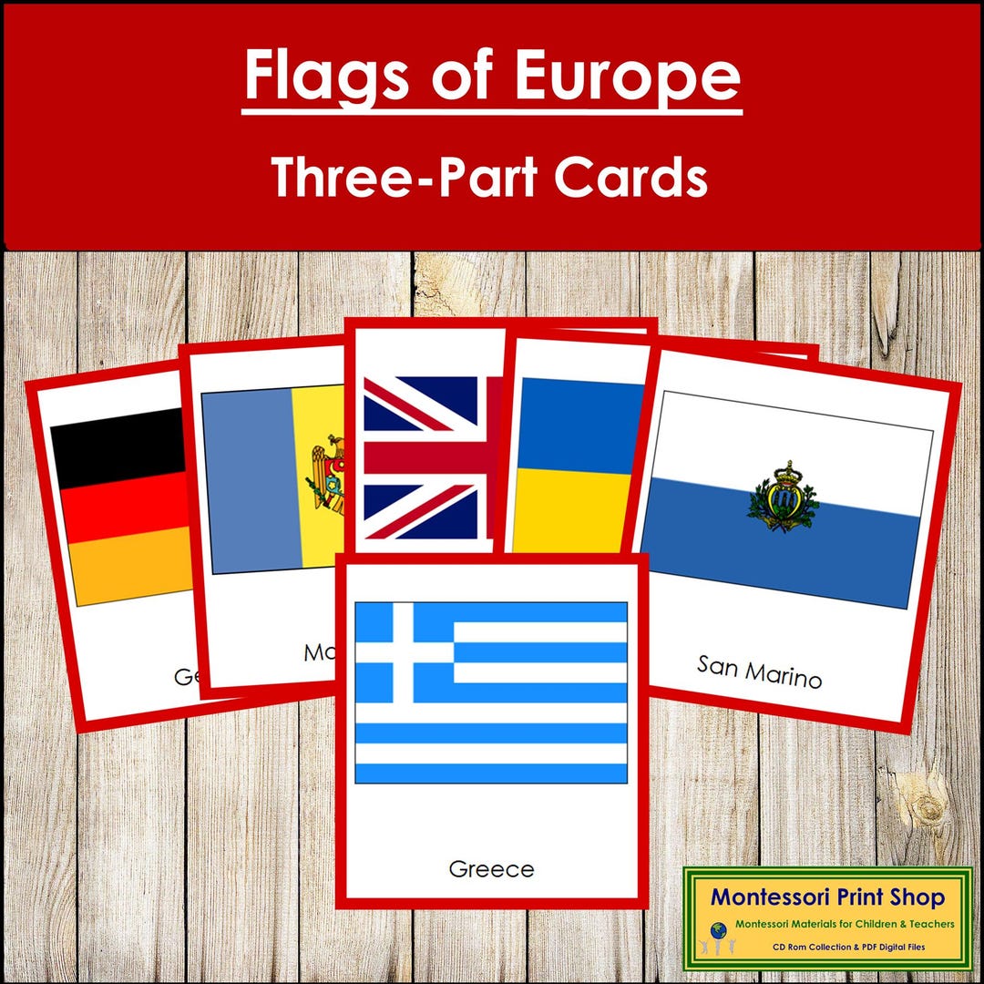 Montessori Flags of Europe 3-part Cards [color-coded] - Geography ...