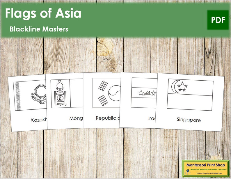 Flags of Asia Blackline Masters Geography Printable - Etsy