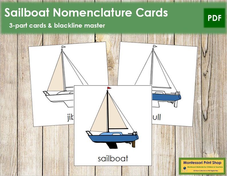 Parts of a Sailboat Nomenclature 3-part Cards Printable | Etsy