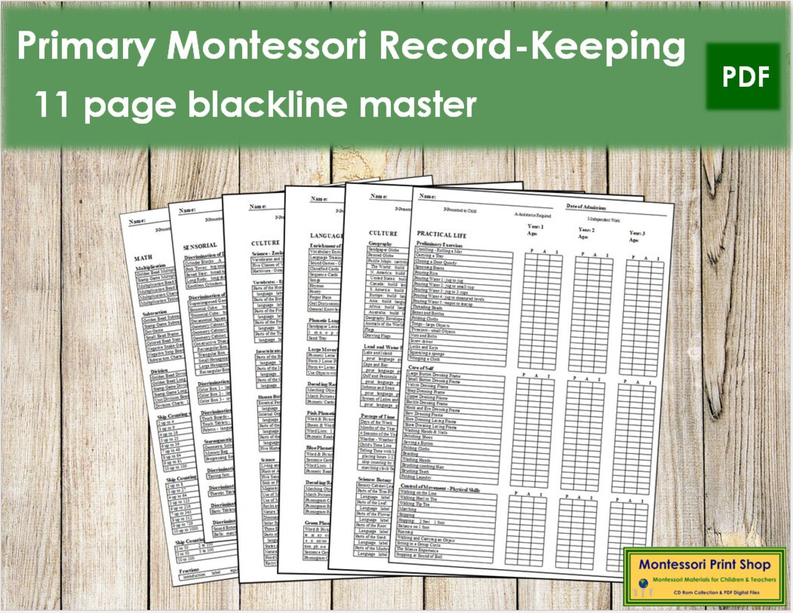 Primary Montessori Record Keeping Printable Montessori - Etsy