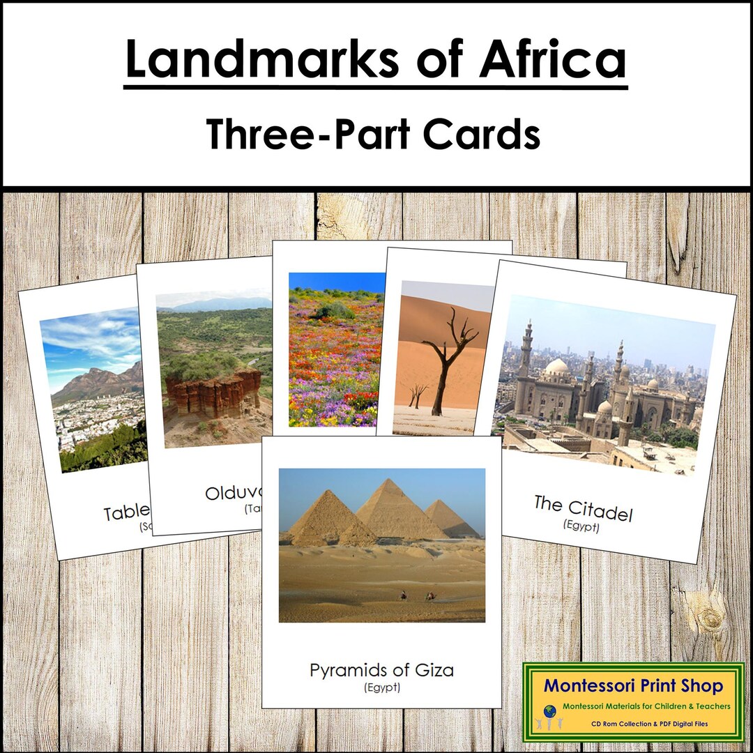 Montessori Landmarks of Africa 3-part Cards - Geography Continent Cards ...