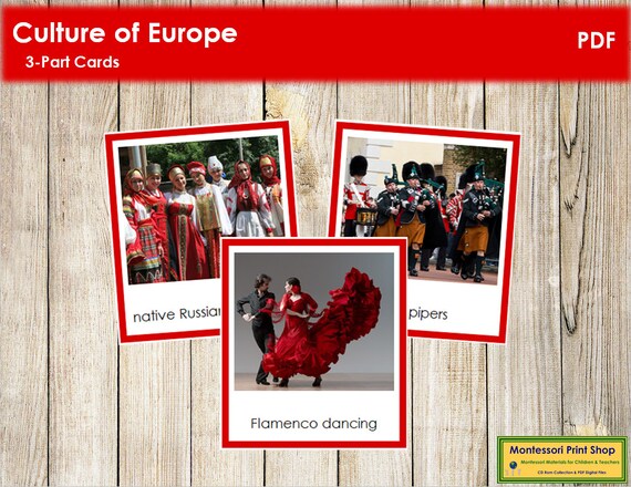 Culture of Europe color-coded Montessori Continent Cards | Etsy