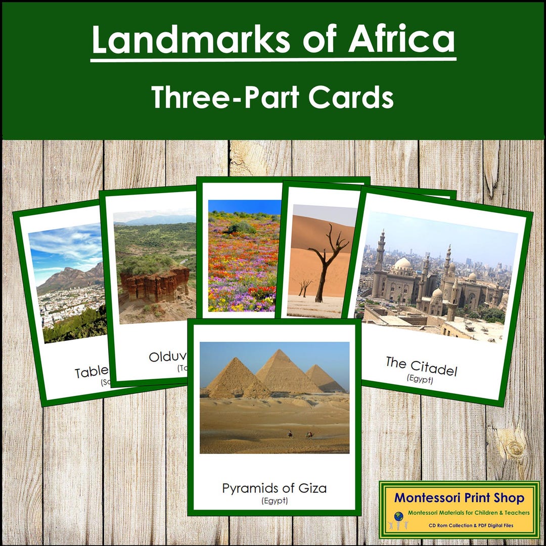 Montessori Landmarks of Africa 3-part Cards [color-coded] - Geography ...