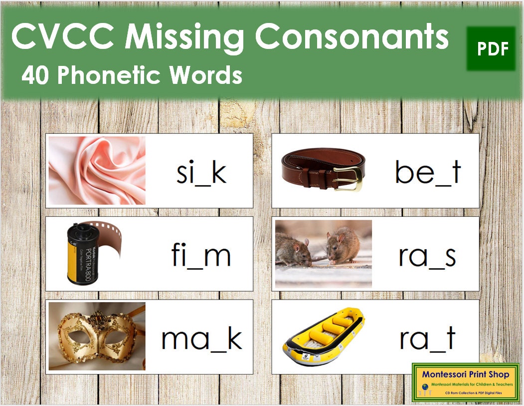 CVCC Missing Consonant Cards Montessori Language Printable - Etsy