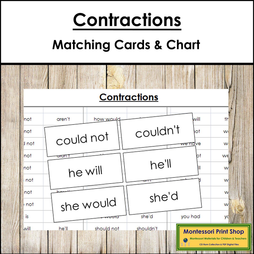 Contractions - Grammar - Printable Montessori Materials - Digital ...