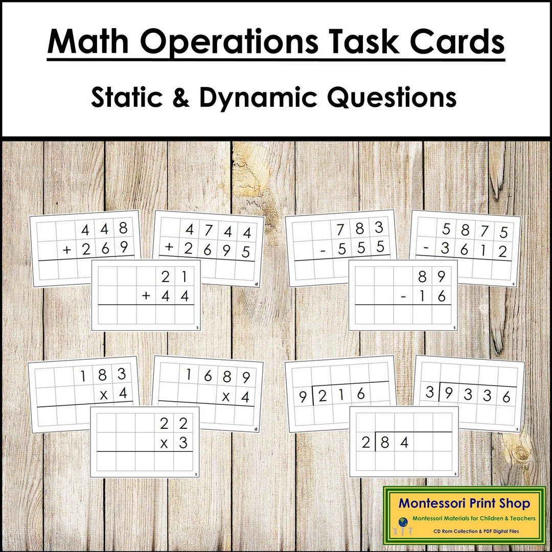 Math Operations Command Cards Bundle - Printable Montessori Cards ...