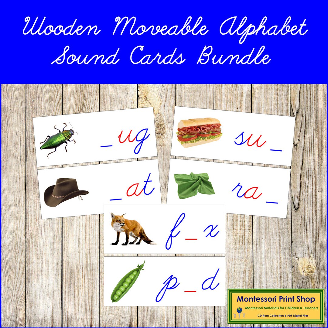 Wooden Moveable Alphabet Sound Cards Bundle Blue/red (cursive ...