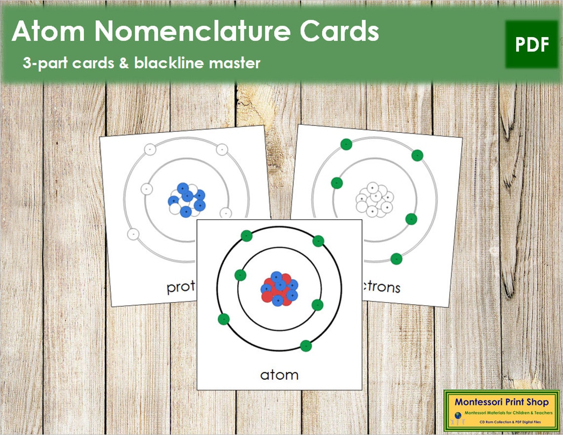 Parts of an Atom Nomenclature 3-part Cards Science | Etsy
