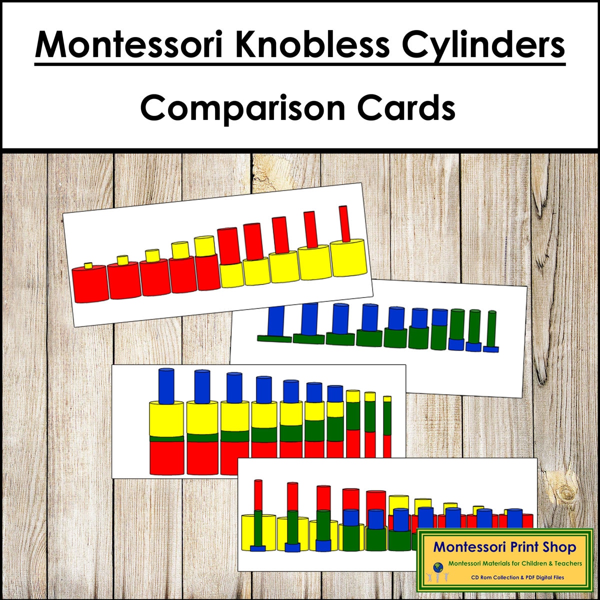Montessori Knobless Cylinder Comparison Cards - Sensorial Activity ...