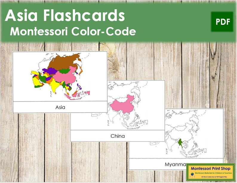 Asia Flashcards montessori Color-code Geography - Etsy