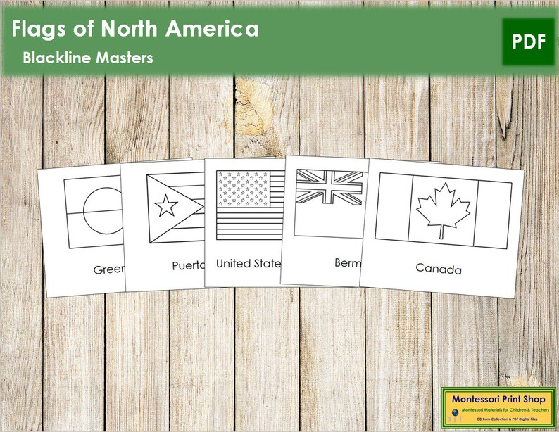 Flags of North America Blackline Masters Montessori | Etsy