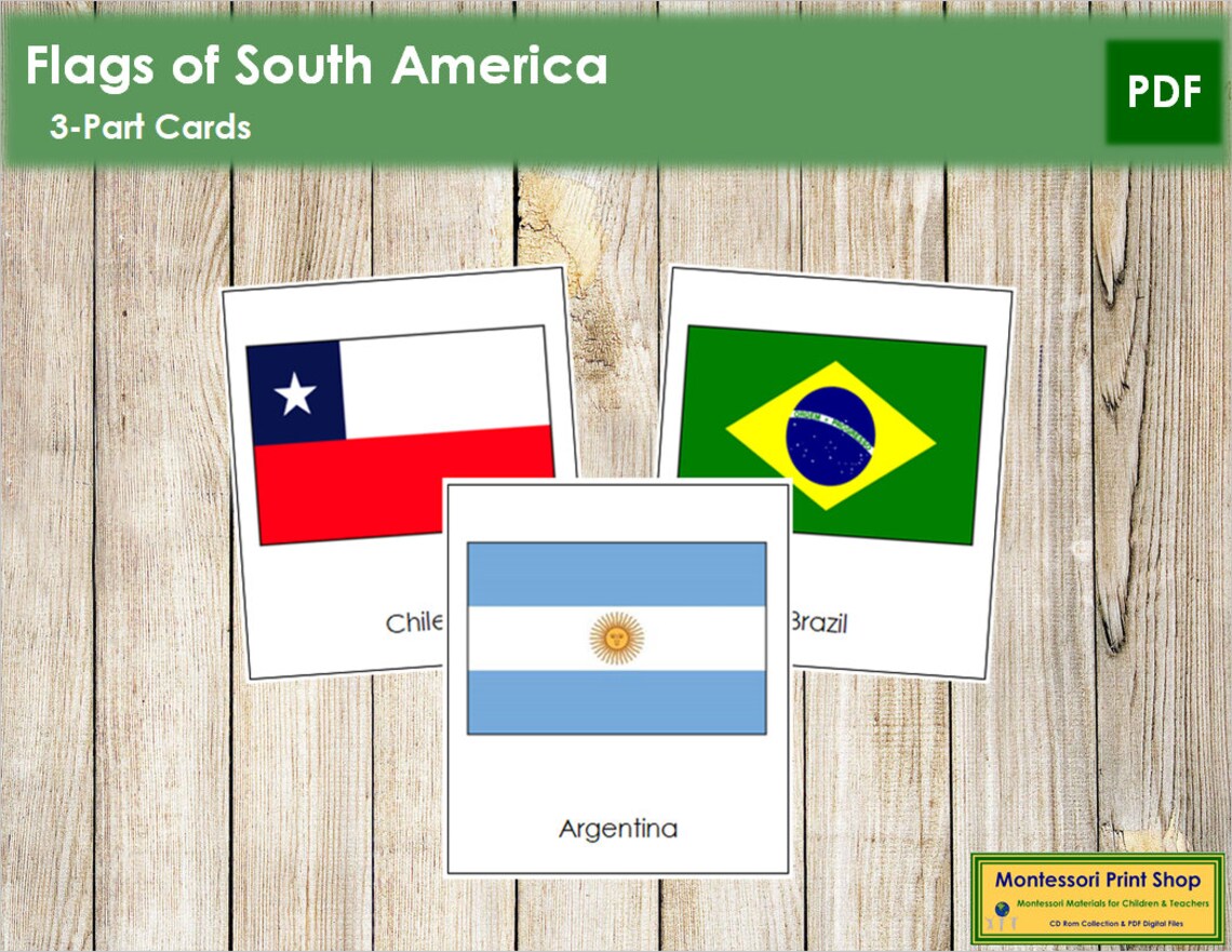 Flags of South America Montessori Continent Cards | Etsy