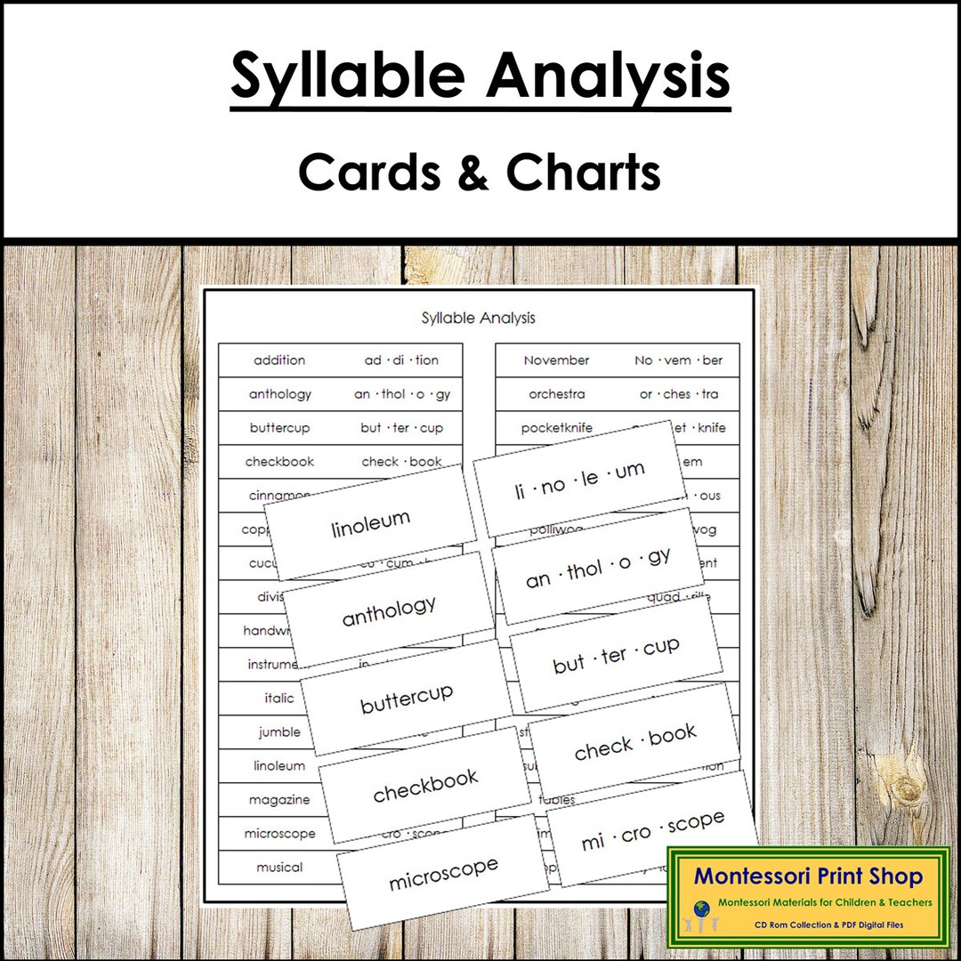 Syllable Analysis Cards - Montessori Grammar Cards (digital Download ...