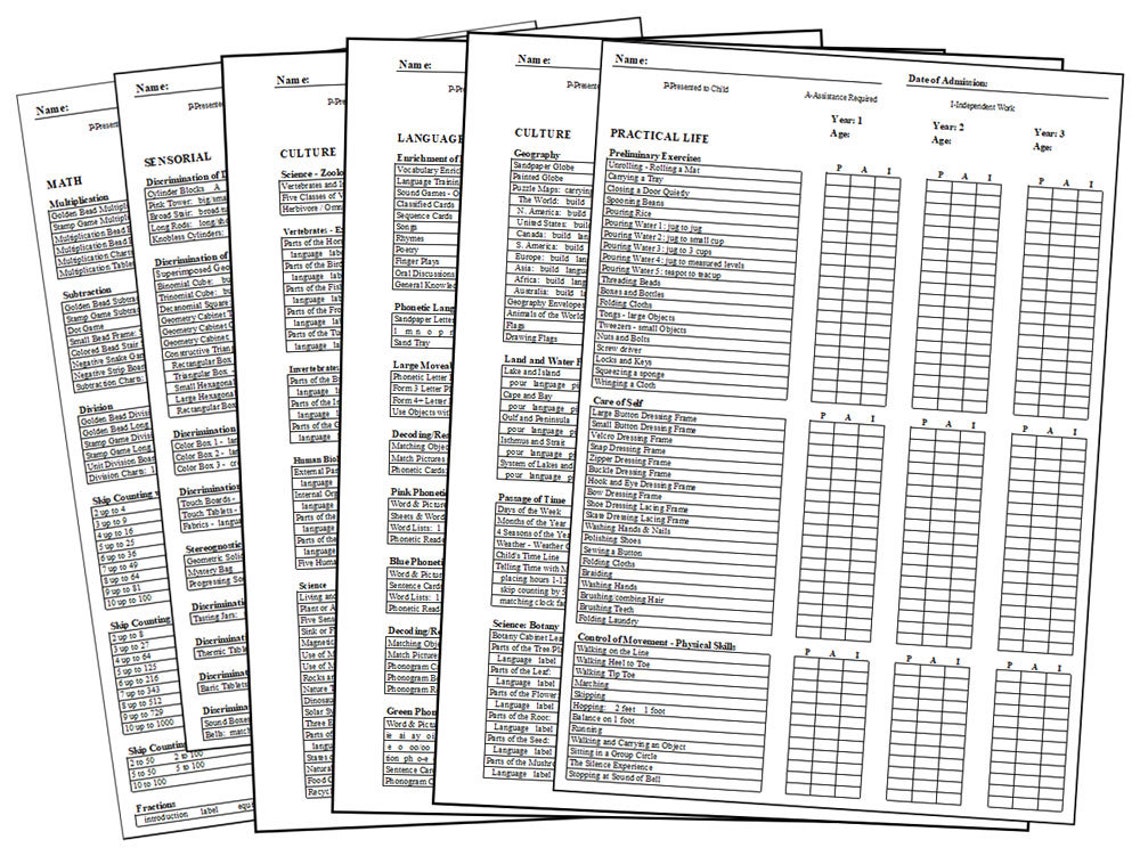 Primary Montessori Record-keeping - Printable Curriculum Checklist ...