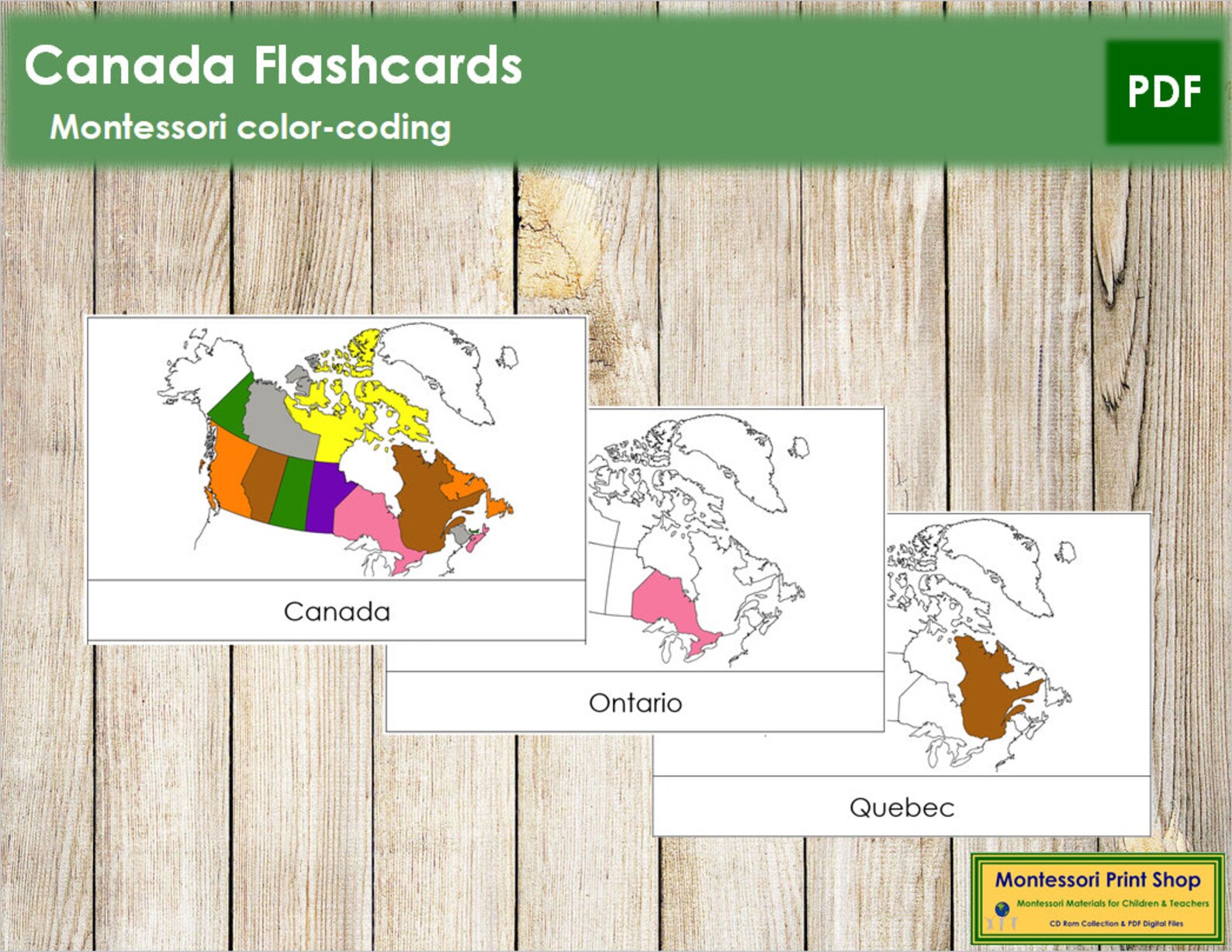 Canada Flashcards montessori Color-code Geography - Etsy