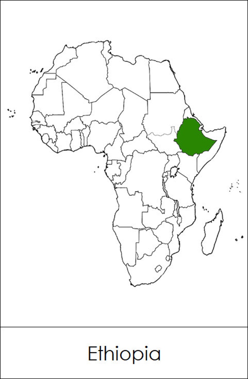 Map of Africa Flashcards [montessori Color-code] - Geography Continent ...
