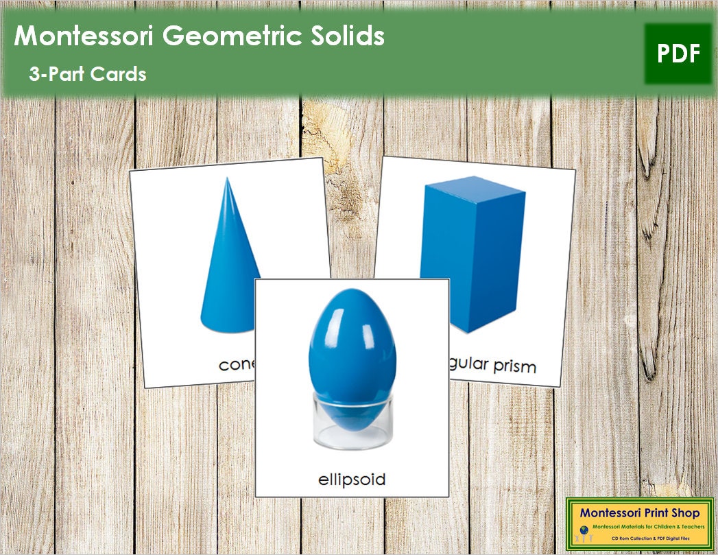 Montessori Geometric Solids 3-Part Cards Geometry | Etsy