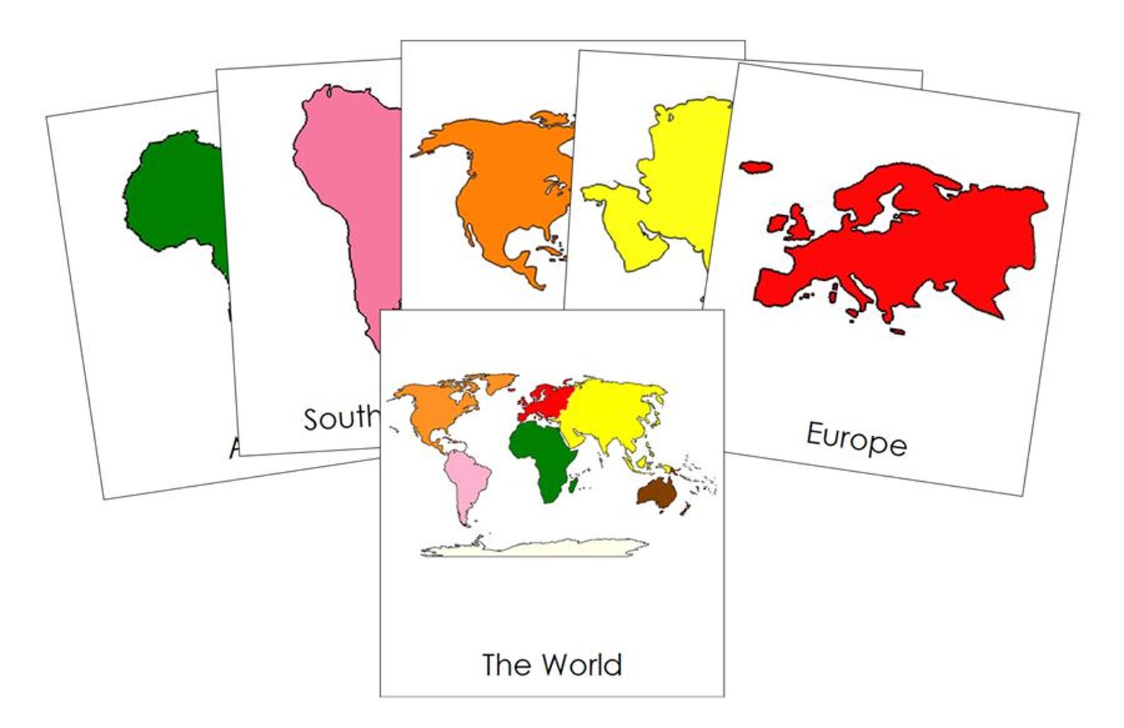 Continents of the World 3-part Cards [color-coded] - Montessori ...