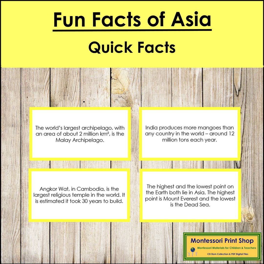 Fun Facts of Asia (color-coded) - Montessori Continent Cards ...