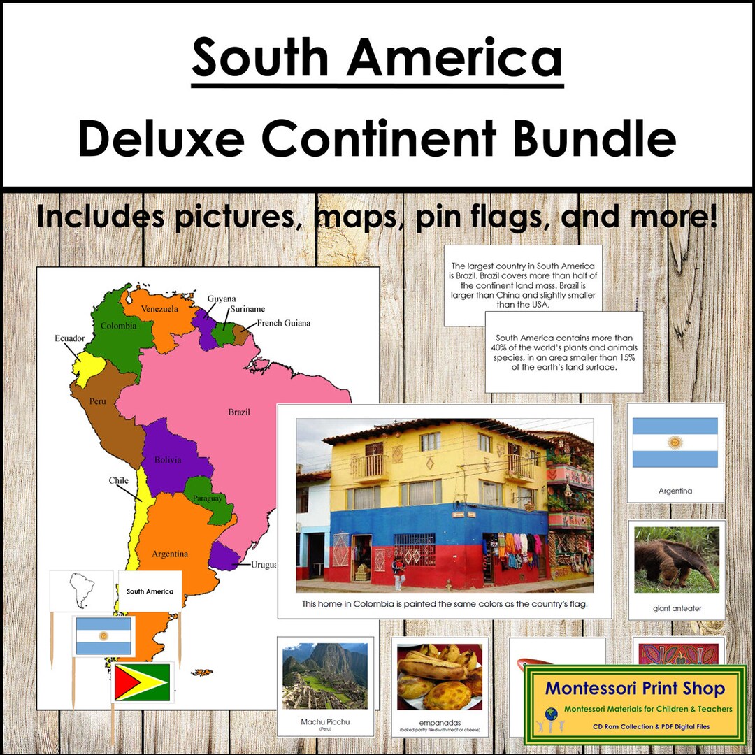 Montessori South America Deluxe Continent Bundle: 3-part Cards, Maps ...