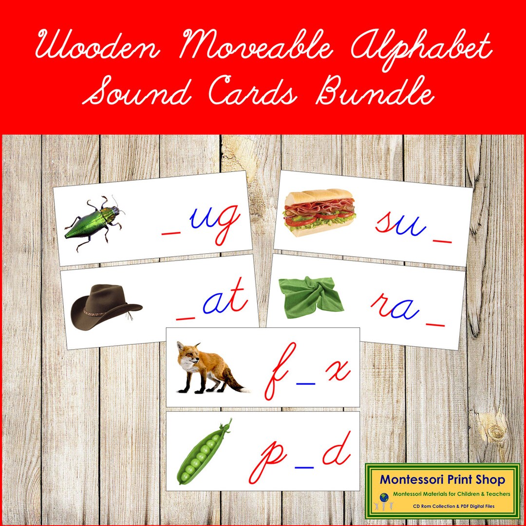 Wooden Moveable Alphabet Sound Cards Bundle Red/blue (cursive ...