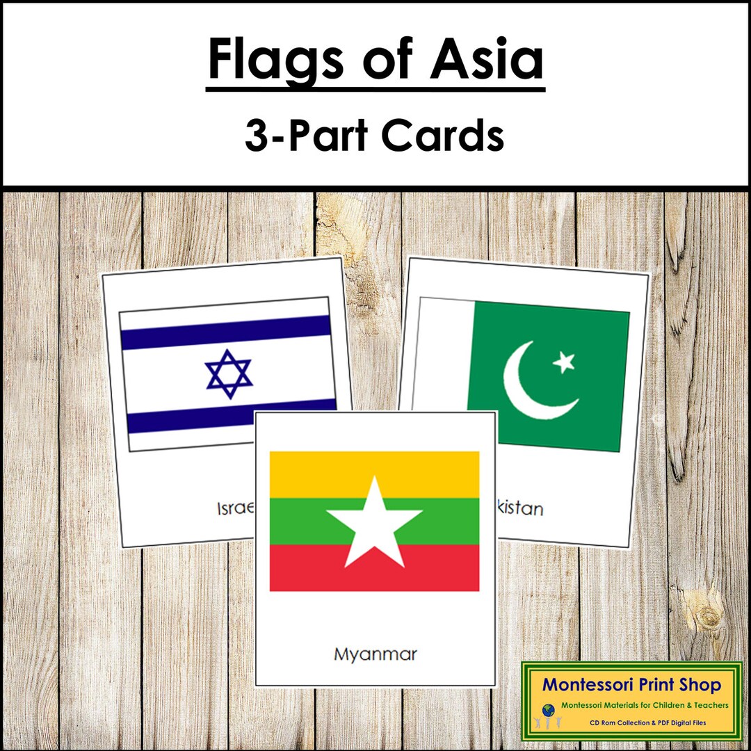 Flags of Asia - Montessori Continent Cards - Geography - Printable ...