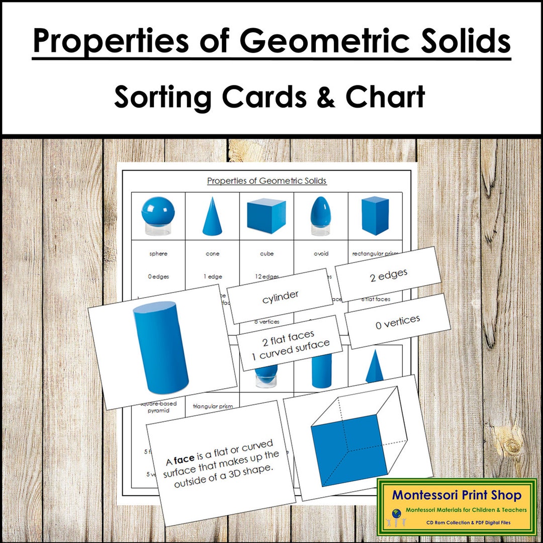 Properties of Geometric Solids - Geometry - Printable Montessori Cards ...