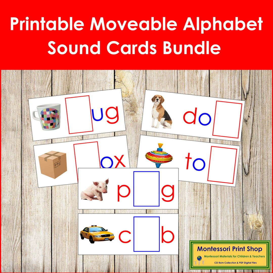 Montessori Moveable Alphabet Sound Cards Bundle Red/blue (print ...