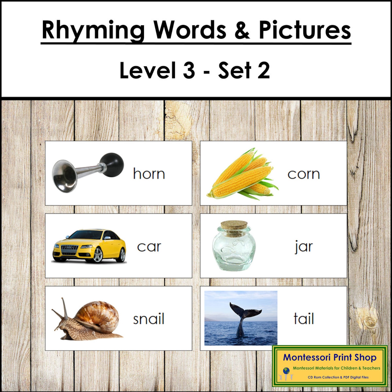 Rhyming Words & Pictures [level 3, Set 2, CURSIVE] - Montessori Phonics ...