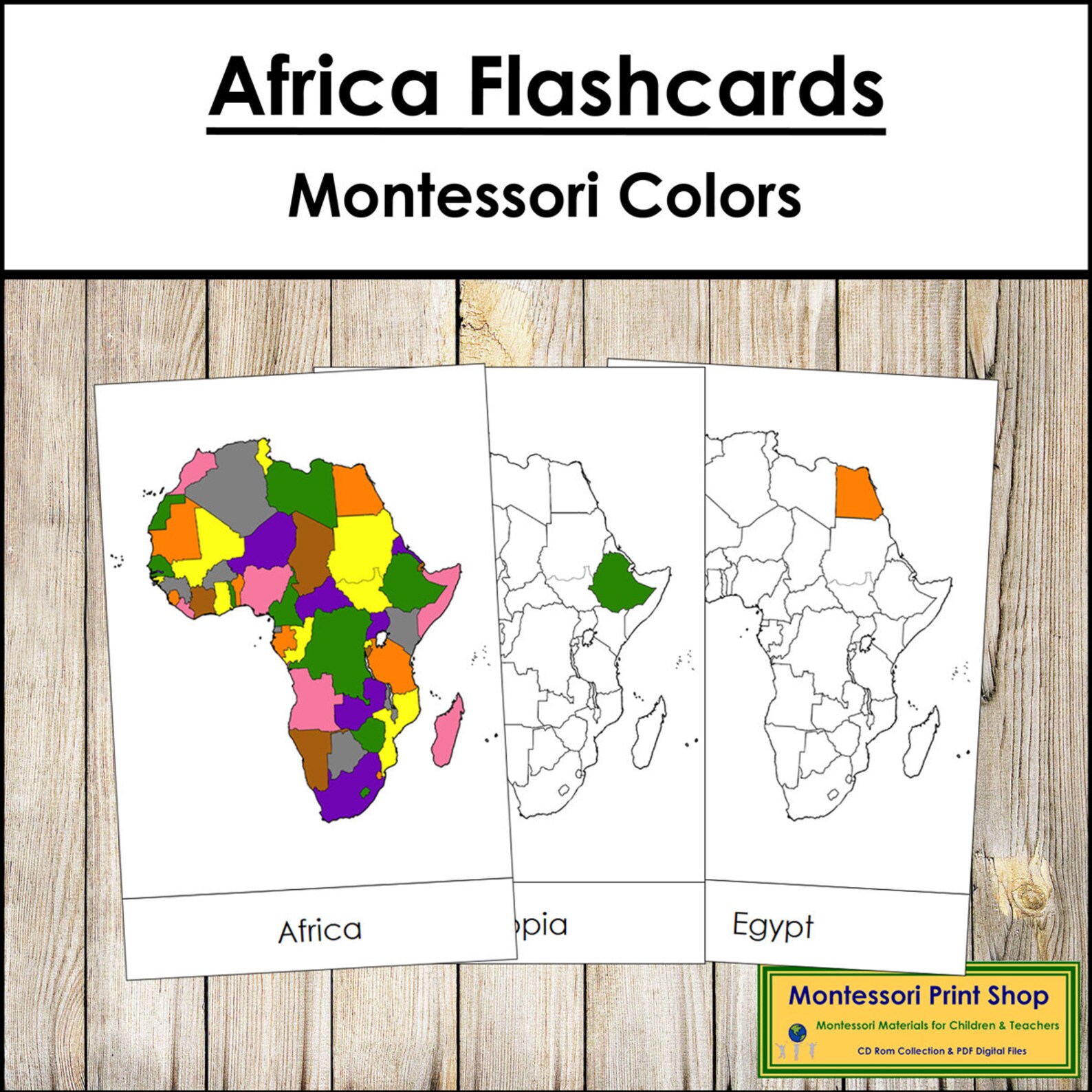 Map of Africa Flashcards [montessori Color-code] - Geography Continent ...