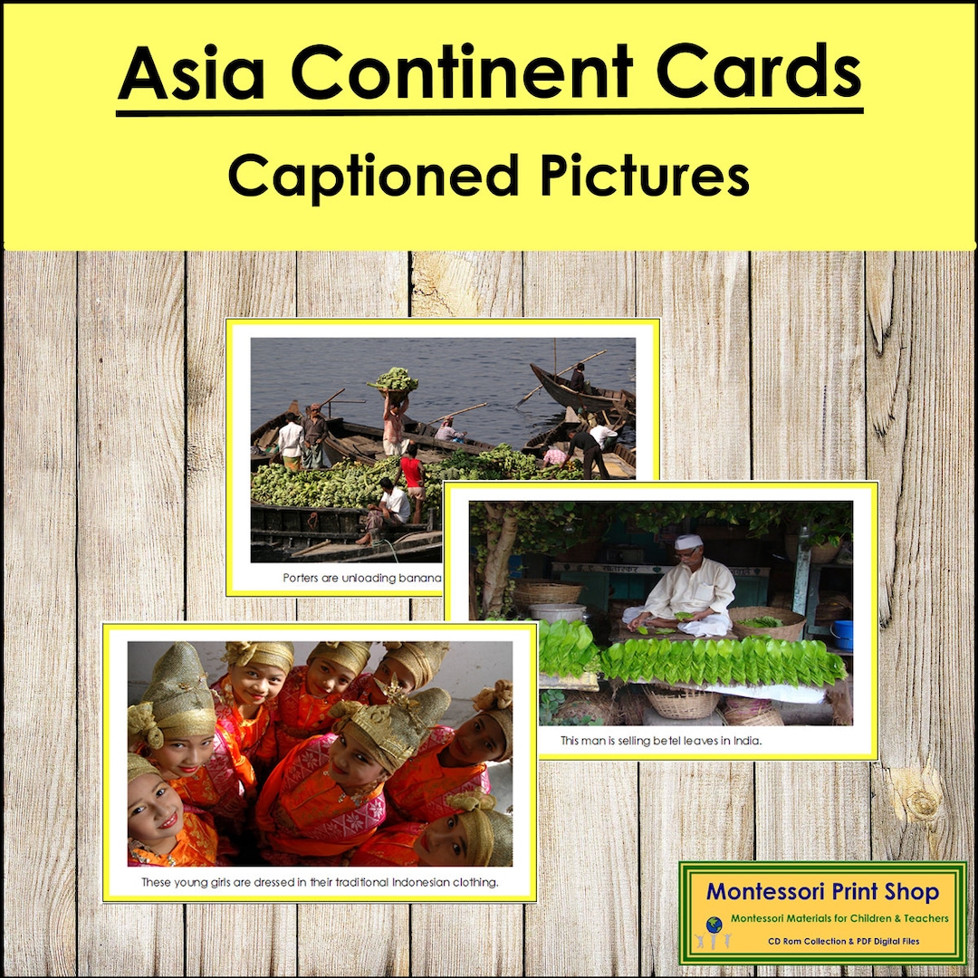 Montessori Asia Continent Cards [color-coded] - Geography (digital ...
