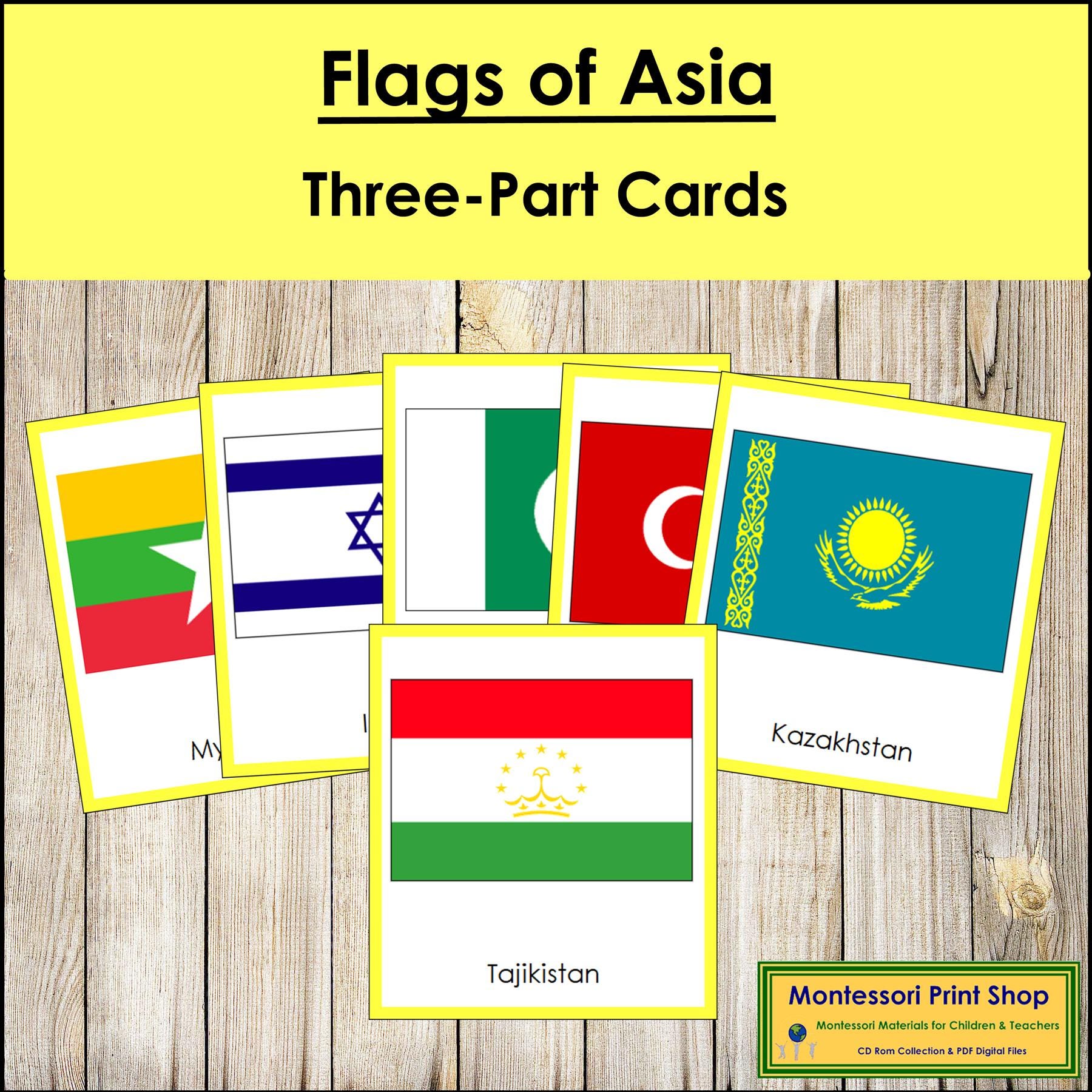 Montessori Flags of Asia [color-coded] - Montessori Continent Cards ...
