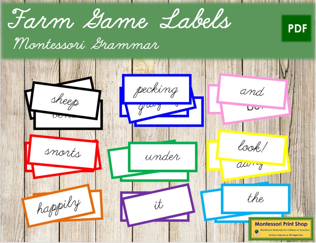 Montessori Farm Game Labels color-coded CURSIVE Montessori - Etsy