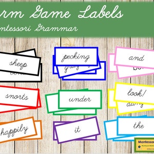 Montessori Farm Game Labels color-coded CURSIVE Montessori - Etsy