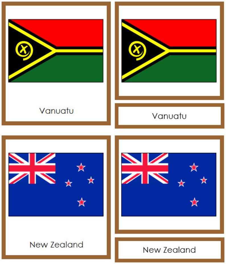 Flags of Oceania color-coded Montessori Continent Cards | Etsy