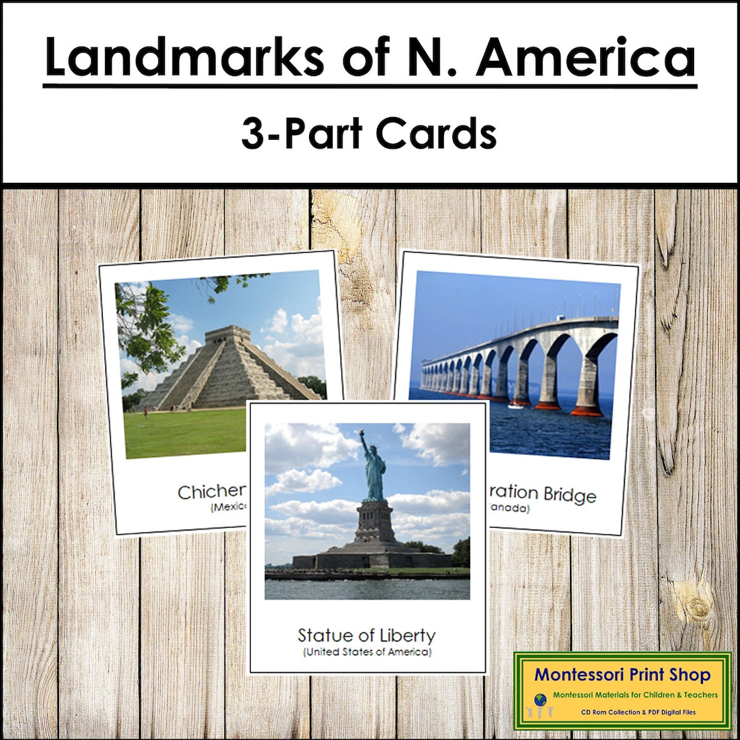 Landmarks of North America - Montessori Continent Cards - Geography ...